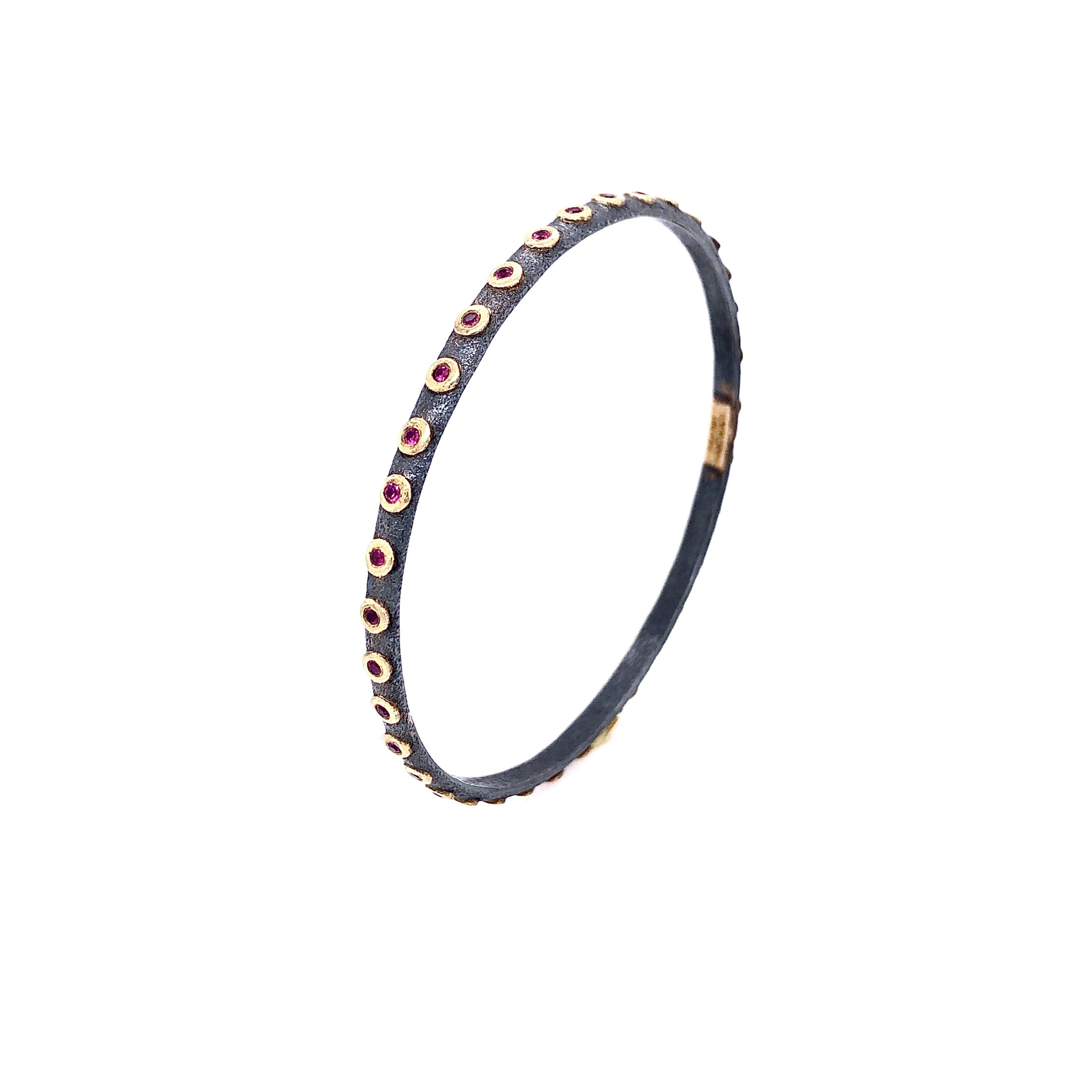 Oxidized Silver and Mini Ruby Dot Bangle – Ara 24K Collections